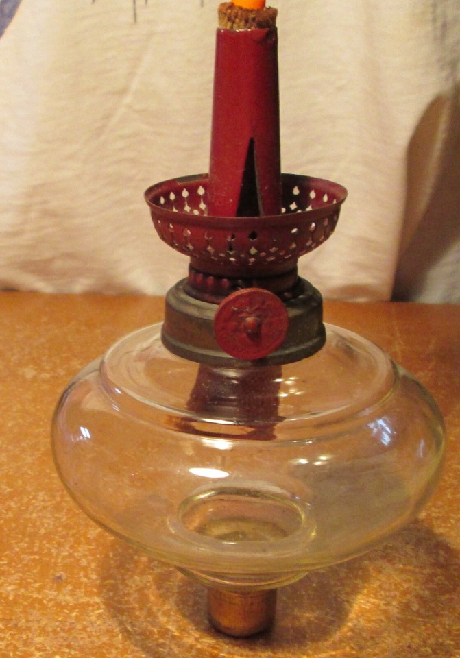 Antique Hanging OIL LAMP ~ Frame * Peg Glass Tank * Burner * Lamp ...