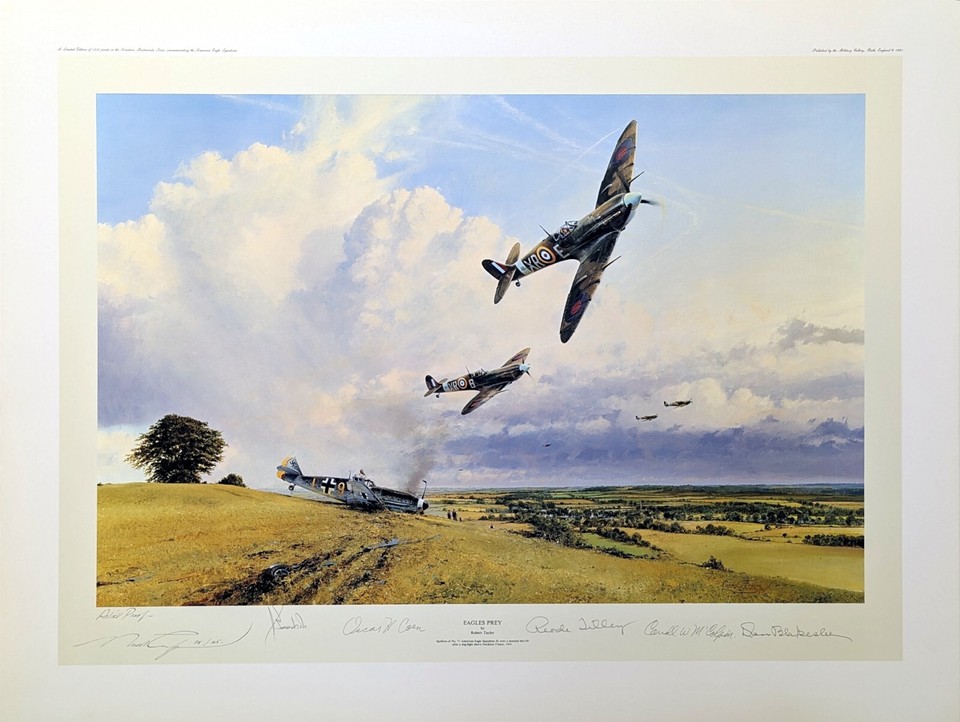 Eagles Prey by Robert Taylor aviation art signed by 5 Eagle Squadron Aces | eBay