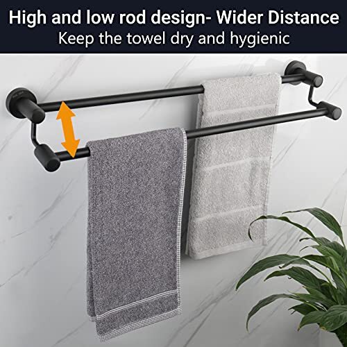 TOWEL BAR Rack Double Rod Hanger Holder Wall Mount Bathroom Black 24 ...
