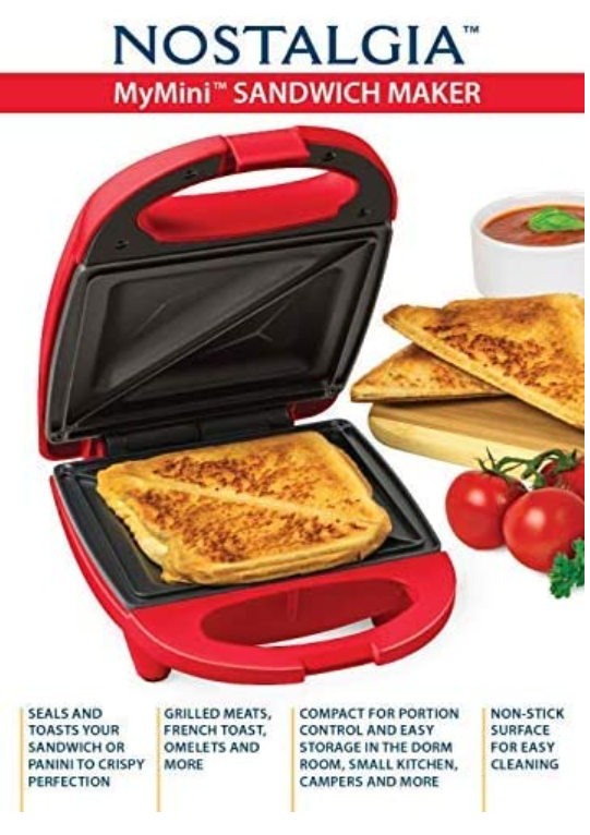 Nostalgia-My Mini Sandwich Maker- Compact, Easy To Clean, Nonstick, Red ...