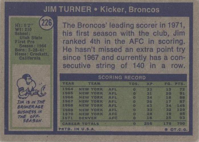1972 Topps Jim Turner #226 for sale | eBay