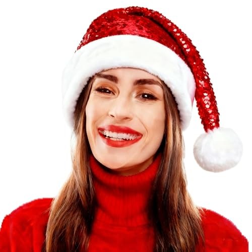 Santa Hat Holiday Glitter Hat Xmas Santa Hats for Christmas New Year ...
