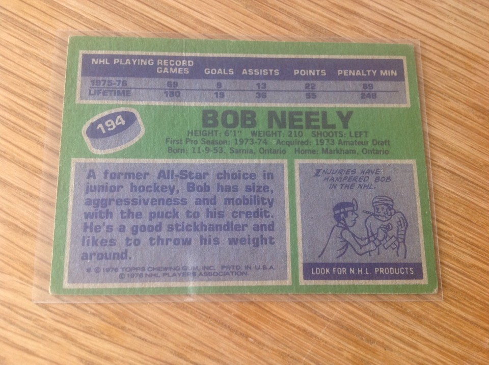Bob Neely Vintage NHL Ice Hockey Trading Card USA | eBay
