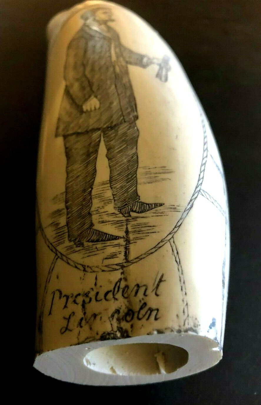 SCRIMSHAW repo SPERM WHALE TOOTH PRESIDENT "ABRAHAM LINCOLN" EXCELLENT ...