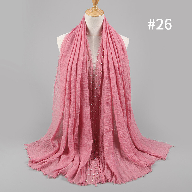 55 Colors Women Cotton Scarf Wrinkled Beaded Shawls Muslim Crinkle Head ...