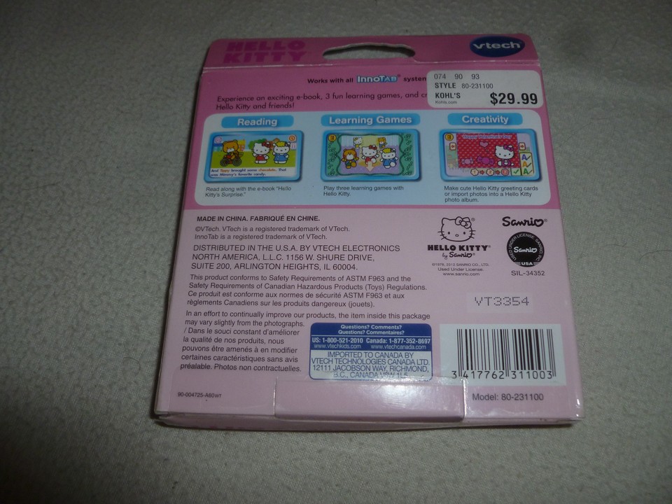 NEW IN BOX INNOTAB VTECH GAME HELLO KITTY 3-6 YEARS NIB SANRIO MUSIC ...