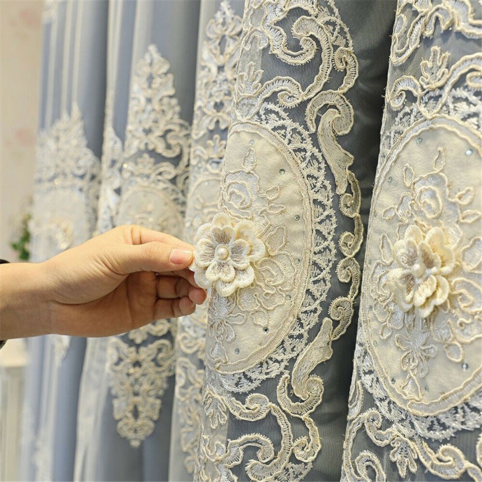 Luxury 3D Floral Embroidered Curtain Double-Layer Curtain for Bedroom 1 ...