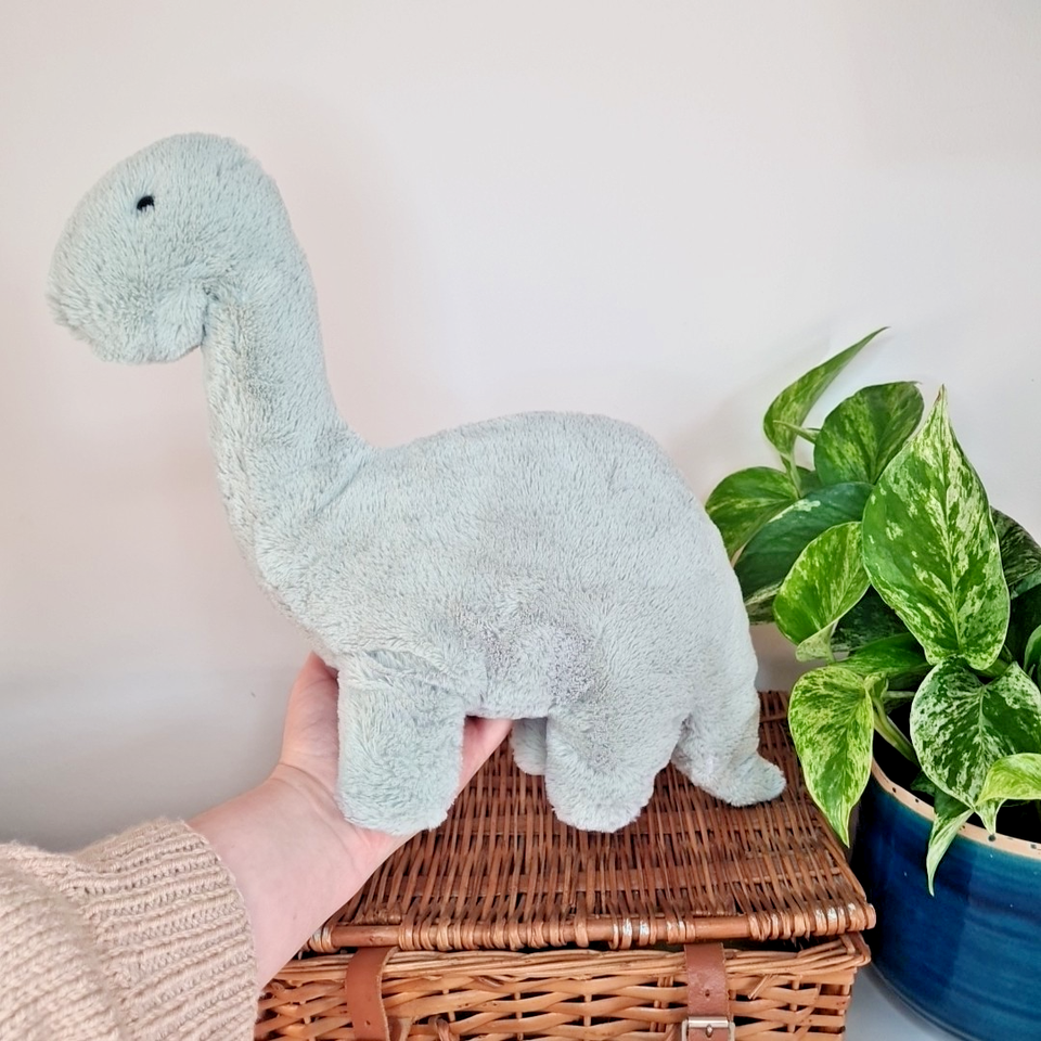 Jellycat Medium Fossily Brontosaurus Soft Toy - Green Dinosaur Dino ...