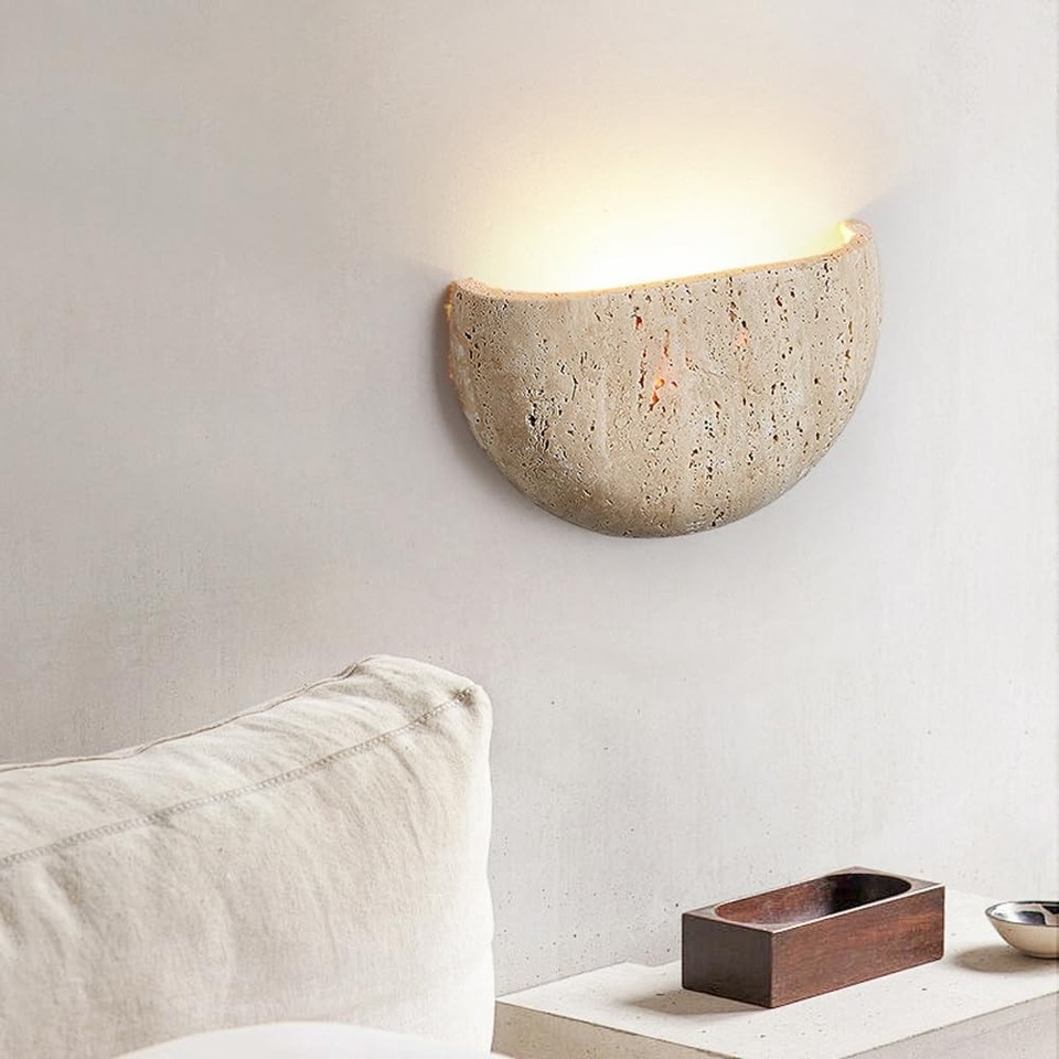 Modern Marble Yellow Travertine Wall Sconce G9 3000K Wall Lamp Semi ...