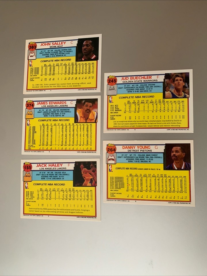 1992-93 Topps - John Salley #383, Jud Buechler #245, #374, #155, #264 ...
