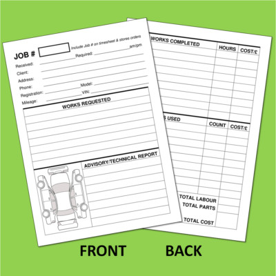 Repair Job Cards Garage Workshop Job Time Sheet Pad x50 MOT Works Card ...