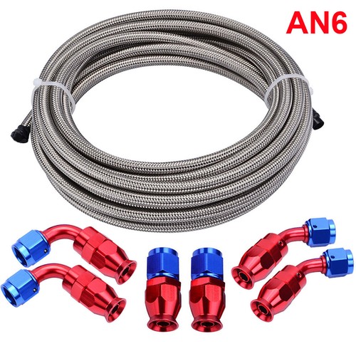 AN6 -6AN 3/8 Fitting Stainless Steel PTFE Braided Oil Fuel Hose Line ...