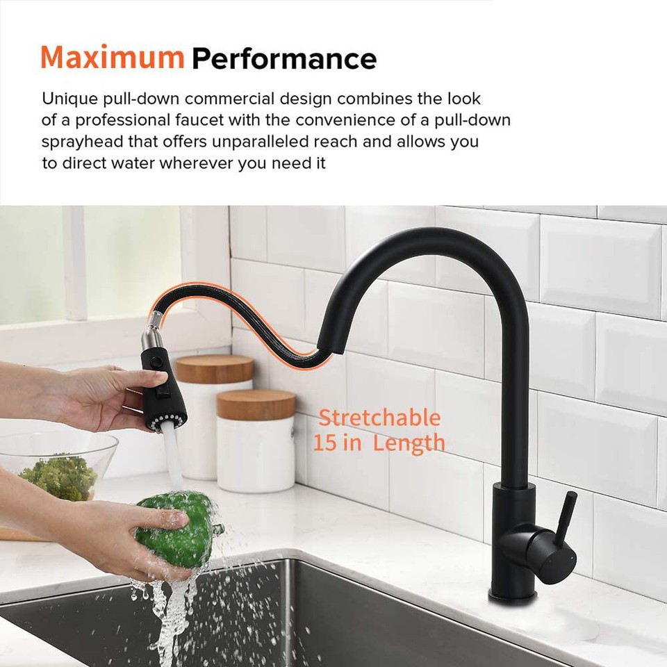 Matte Black Sensor Touch Kitchen Faucet Sink Pull Down Sprayer Swivel ...