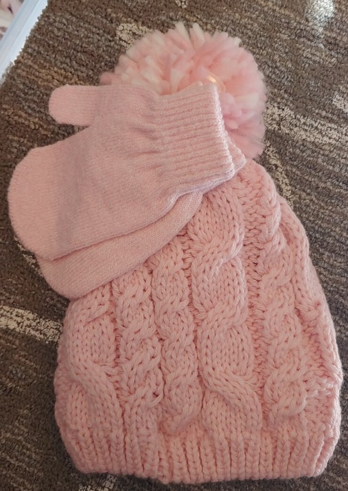 Laura Ashley Toddler Girls Knit Hat And Mitten Set. Pink. Size 2T-4t ...