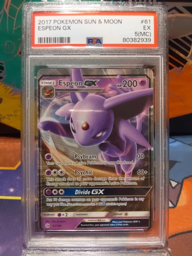💎 PSA 5 (MC) Miscut POP 1 Espeon GX 61/149 HOLO Sun & Moon Pokemon Card ...