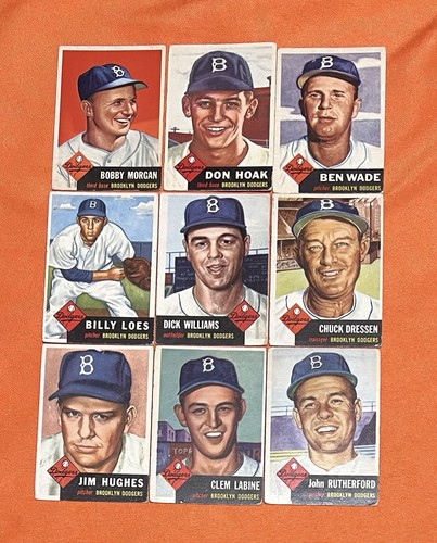 1953 Topps (9) Different Brooklyn Dodgers Vintage Baseball Card Lot ...