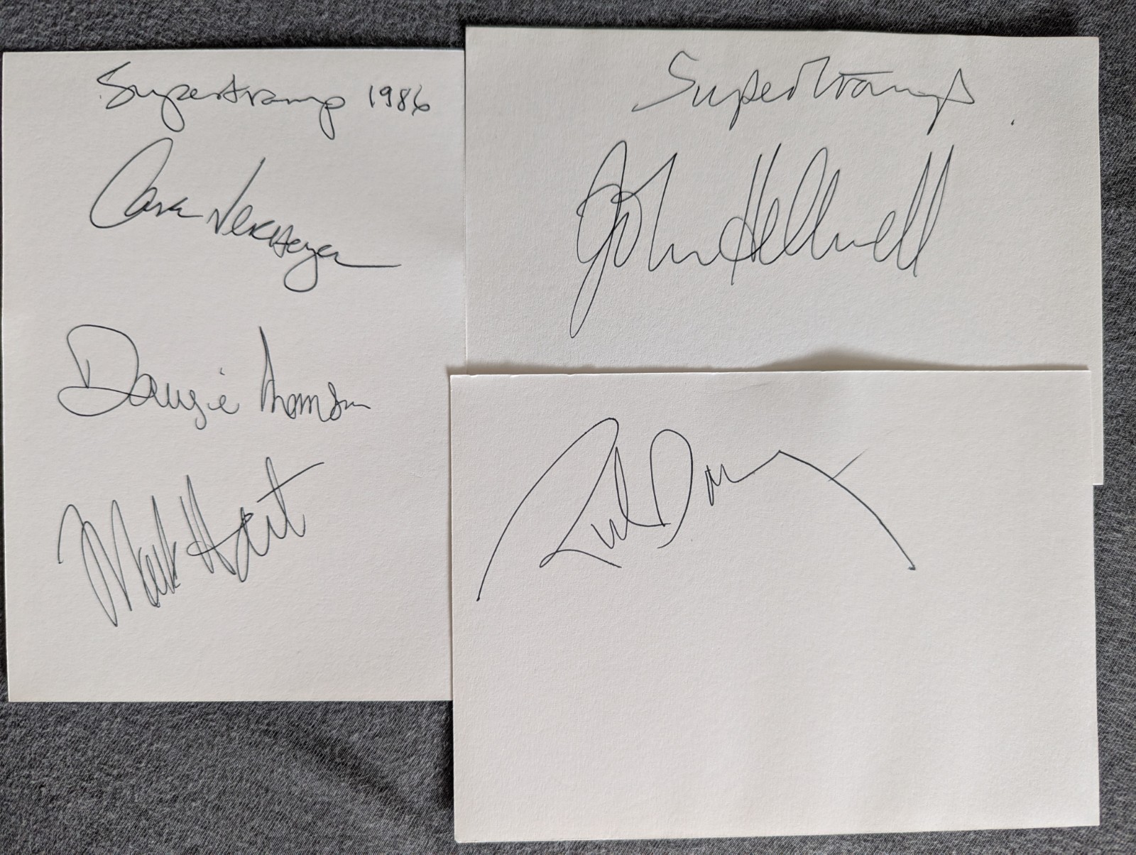Supertramp Autogramme Signed Cards Rick Davies, John Helliwell, Dougie ...