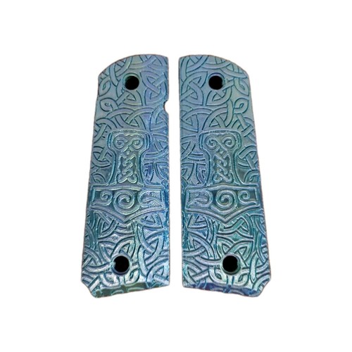 1911 Grips Full Size Ambi Safety Cut Thor's Mjolnir Rune Blue/Green | eBay