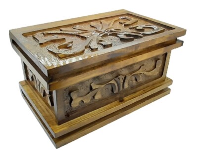 WALNUT WOOD PANDORA BOX PUZZLE MAGIC TRICK SECRET JEWELERY CASE ...