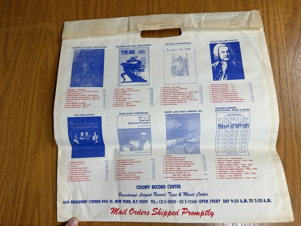 Vintage Colony Record, Tape, Music Store Paper Shopping Bag 1970s 15 x ...