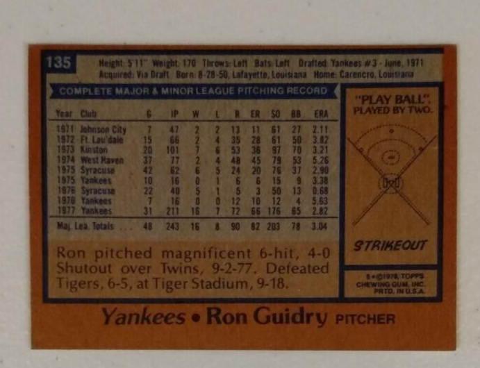 1978 Topps - #135 Ron Guidry , EXCELLENT++ | eBay