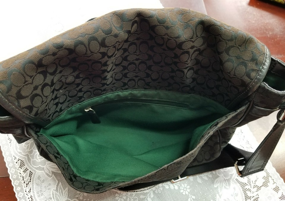 Auth COACH #70283 Unisex Messenger Bag Black Signature Jacquard ...