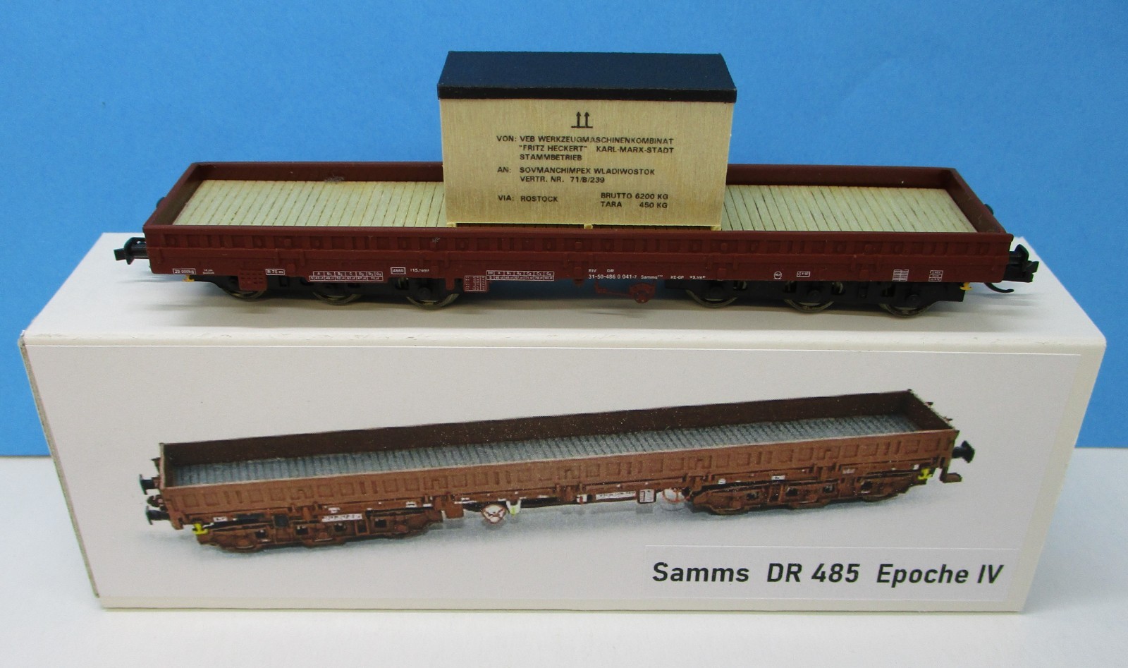 Spur TT Kleinserie 6achs. Güterwagen Samms DR 485 Ep. IV mit Holzkiste ...