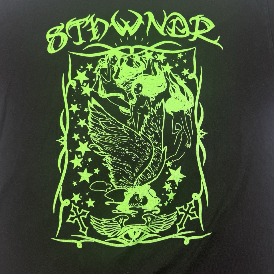 8THWNDR Neon Green Graphic T-Shirt XL – Y2K Angel Wing Gothic ...