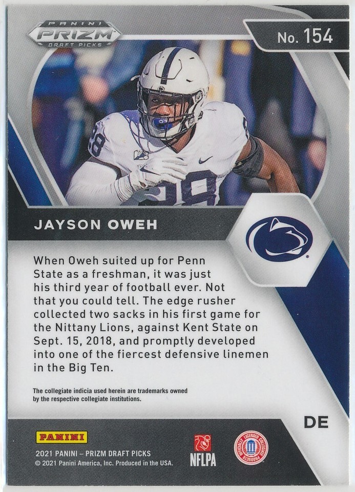 Jayson Oweh - Penn State Nittany Lions - 2021 Prizm Draft Picks - RC ...