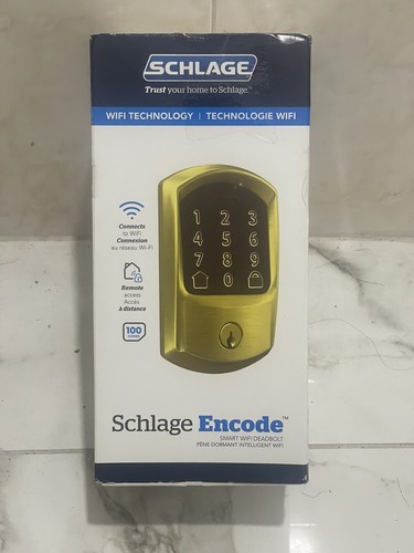 SCHLAGE ENCODE SMART WIFI DEADBOLT Greenwich Trim Satin Brass ...