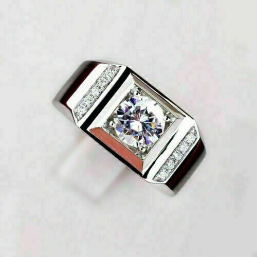2.36 Ct Round Simulated Diamond Engagement Men's Band Ring 925 Sterling ...