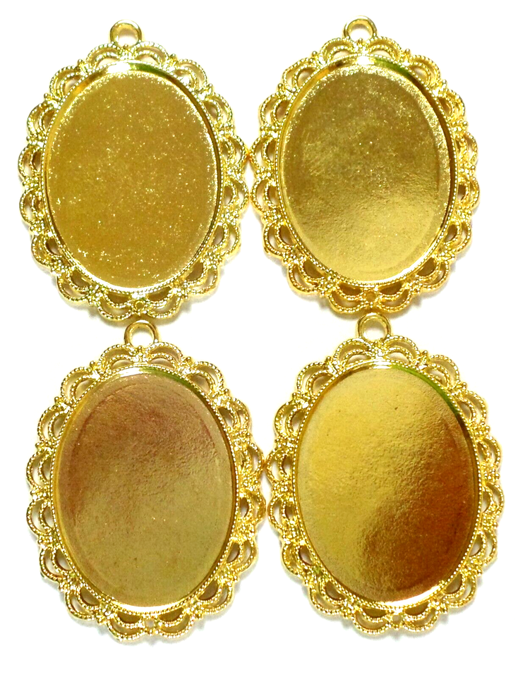 4 of 40x30mm Shiny Gold Victorian with Lacey Oval Edge Ribbon Pendant ...