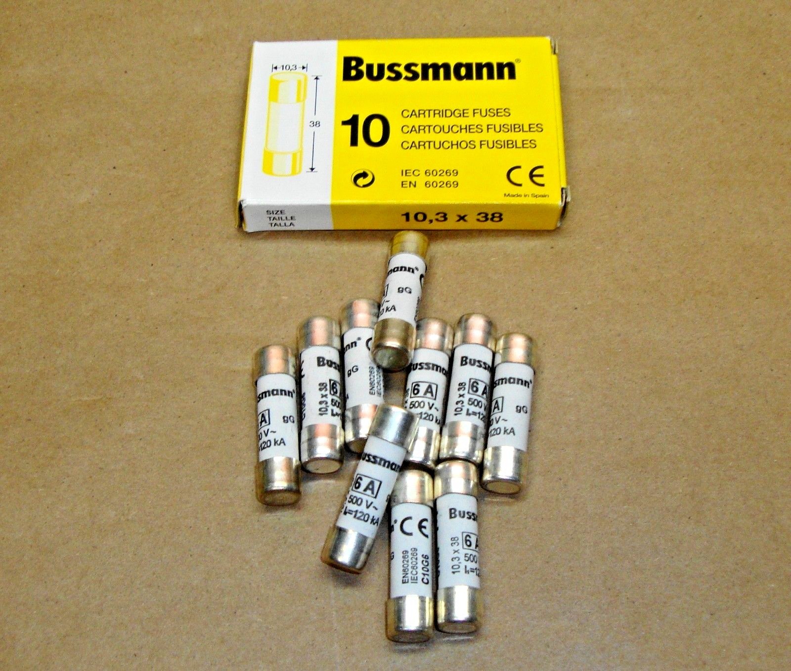 10 NEW Bussmann C10G6 10.3 x 38 mm Cartridge Fuse 6A 6 Amp 500 V AC ...