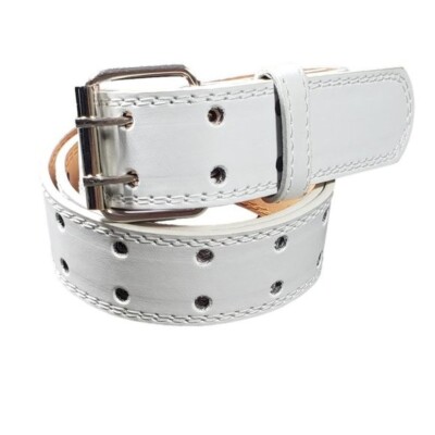 Genuine Leather Men's Two Row Double Row Prong Holes Casual White Belts ...