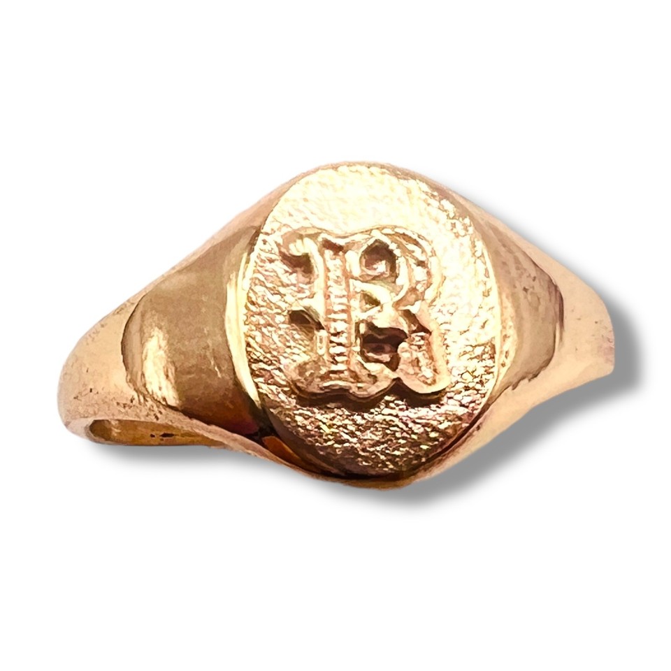Initial Letter R Signet Solid 14k Yellow Gold Baby/ Pinky Ring SZ 3.35 ...