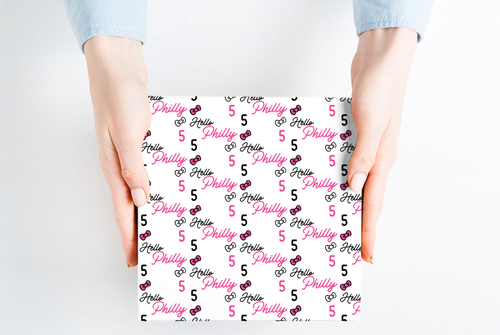 Personalised KITTY BIRTHDAY Gift Wrapping Paper BOWS HELLO Add Any Name ...