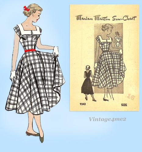 1950s Vintage Marian Martin Sewing Pattern 9343: Cute Misses Day Dress ...