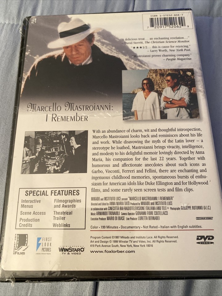 Marcello Mastroianni: I Remember (DVD, 2000) OOP Film by Anna Maria ...