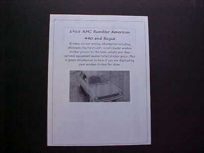 1968 AMC Rambler AMERICAN cost/dealer window sticker price for car ...