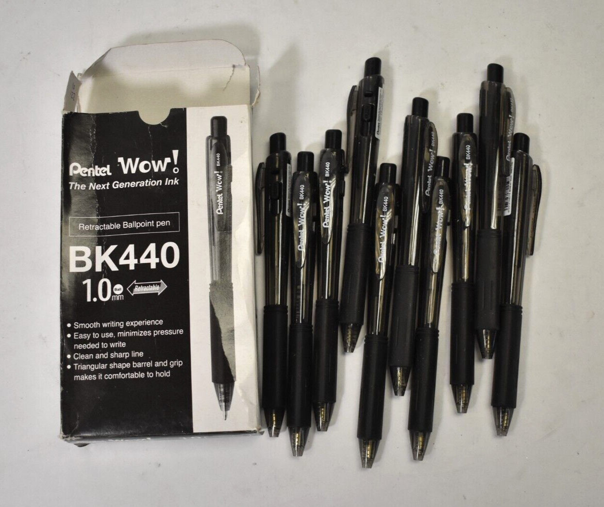 Pentel Wow Retractable Ballpoint Pen Black Ink 10 Pack BK440-A 1.0mm ...