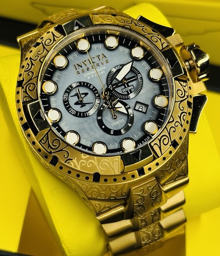 Invicta Reserve Excursion Etched Chronograph MOP Dial Gold Tone Watch -REF.17859 | eBay
