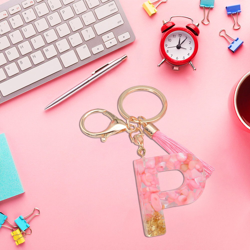 Resin Initial Letter Keychains with Tassel for Car Keys Wallet Handbags ...