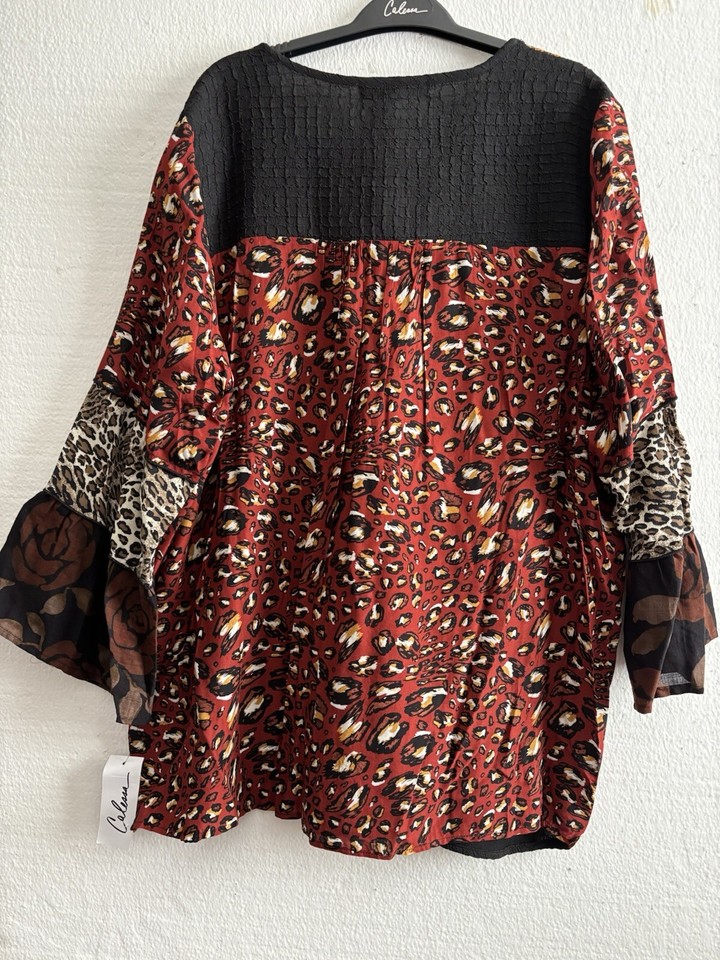 Calessa PLUS Embroidered Tunic Top Black Solid & Animal Print Size 3X ...