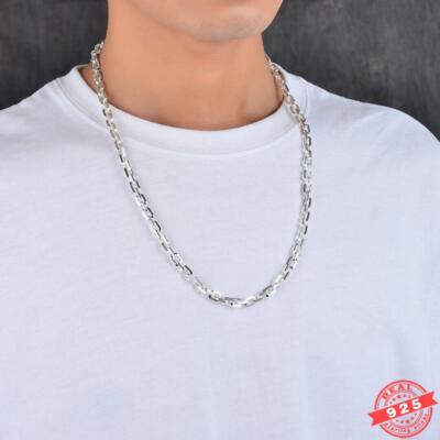 HEAVY Real 925 Sterling Silver Rectangle Link Chain Mens Hip Hop ...