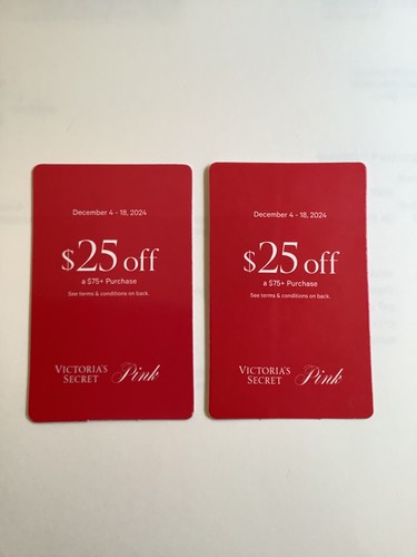 2 Coupons Victoria’s Secret Pink Coupon Valid Dec.4-18 2024 $25 Off $75 ...