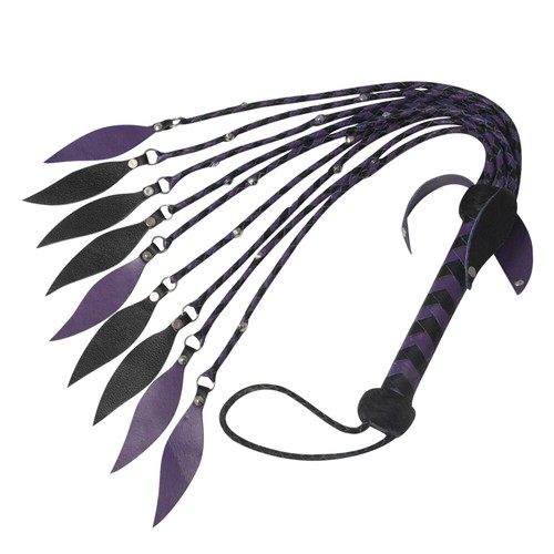 Real Cow Hide Leather Flogger 09 Studs Tails Heavy & Thuddy impact Whip ...