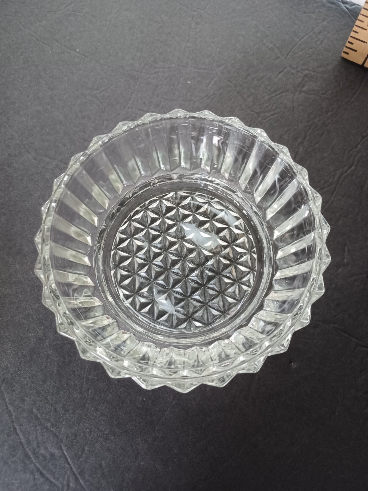 4 3/4" CRYSTAL Glass CANDY BOWL Optic Panels Triangle Pattern Trinket ...