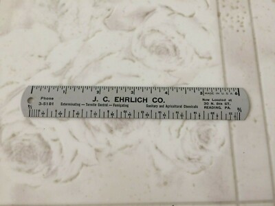 Vintage Metal 6" J. C. Ehrlich Co. Exterminating Reading PA Ruler ...
