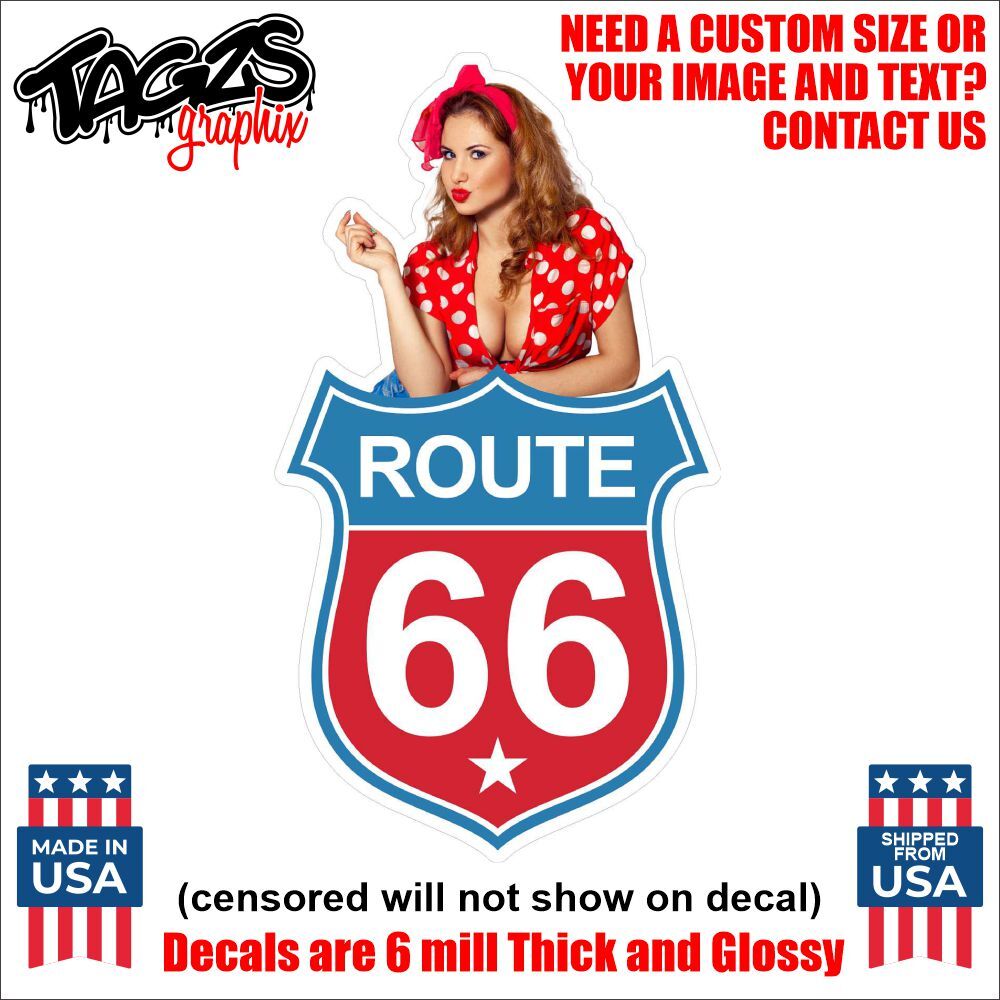 Sexy Pinup Girl Route 66 V1 Printed & Laminated Window Decal Sticker ...