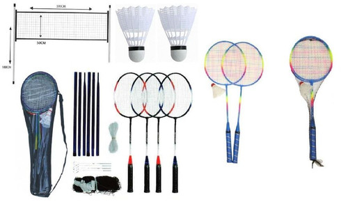 PROFESSIONAL BADMINTON SET OF 2/4 PLAYER RACKET SHUTTLECOCK POLES NET ...